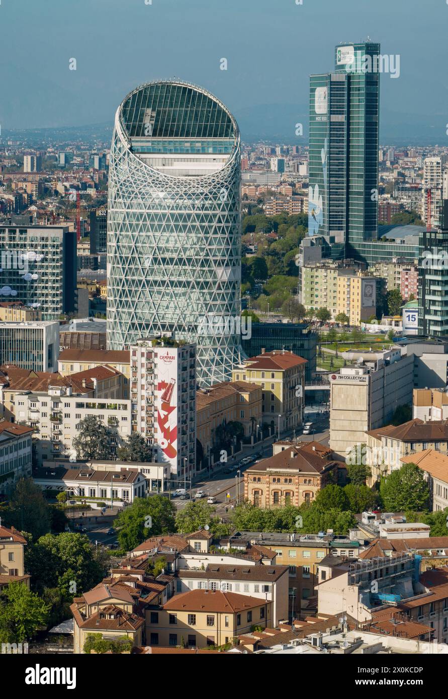 Aerial view of the skyscrapers and buildings close Piazza Gae Aulenti ...