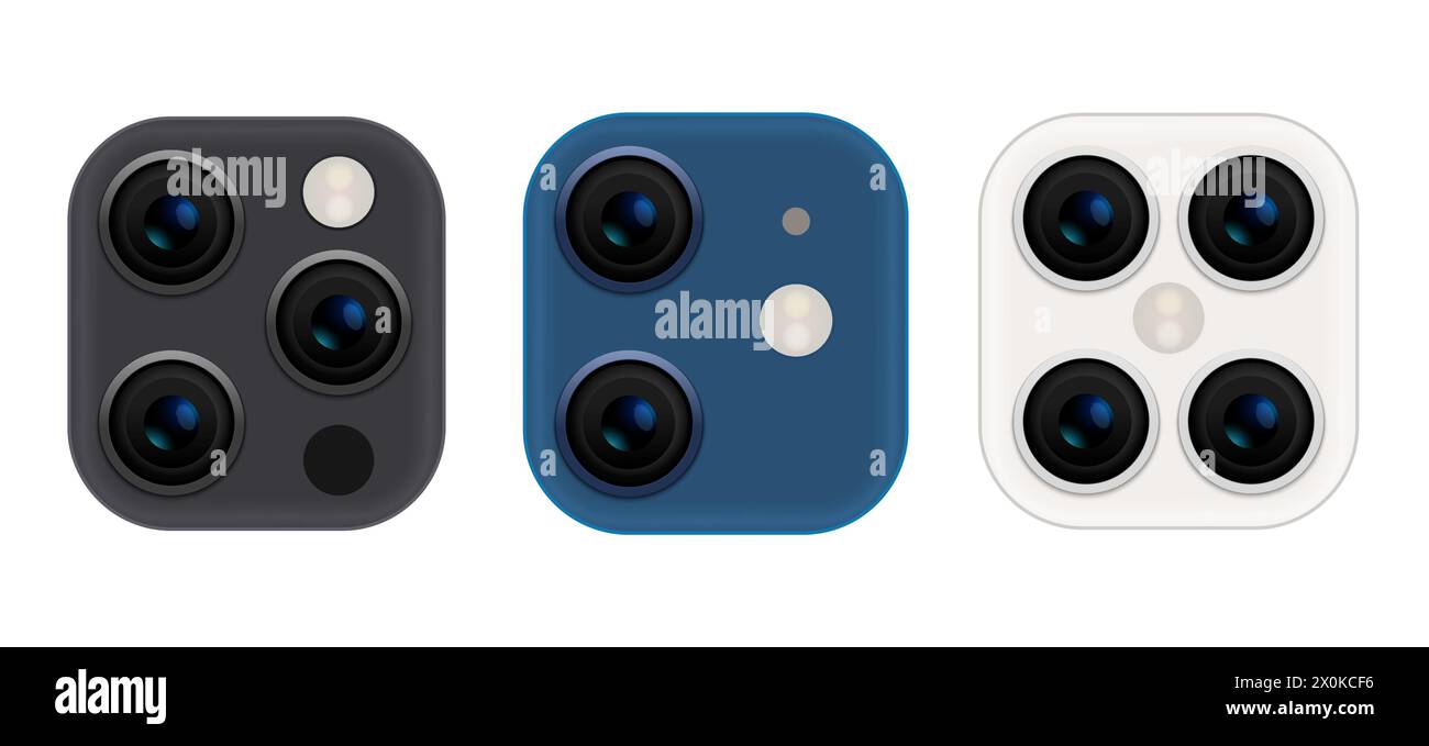 Camera phone lens mobile 3d vector icon. Smart phone camera lense back ...