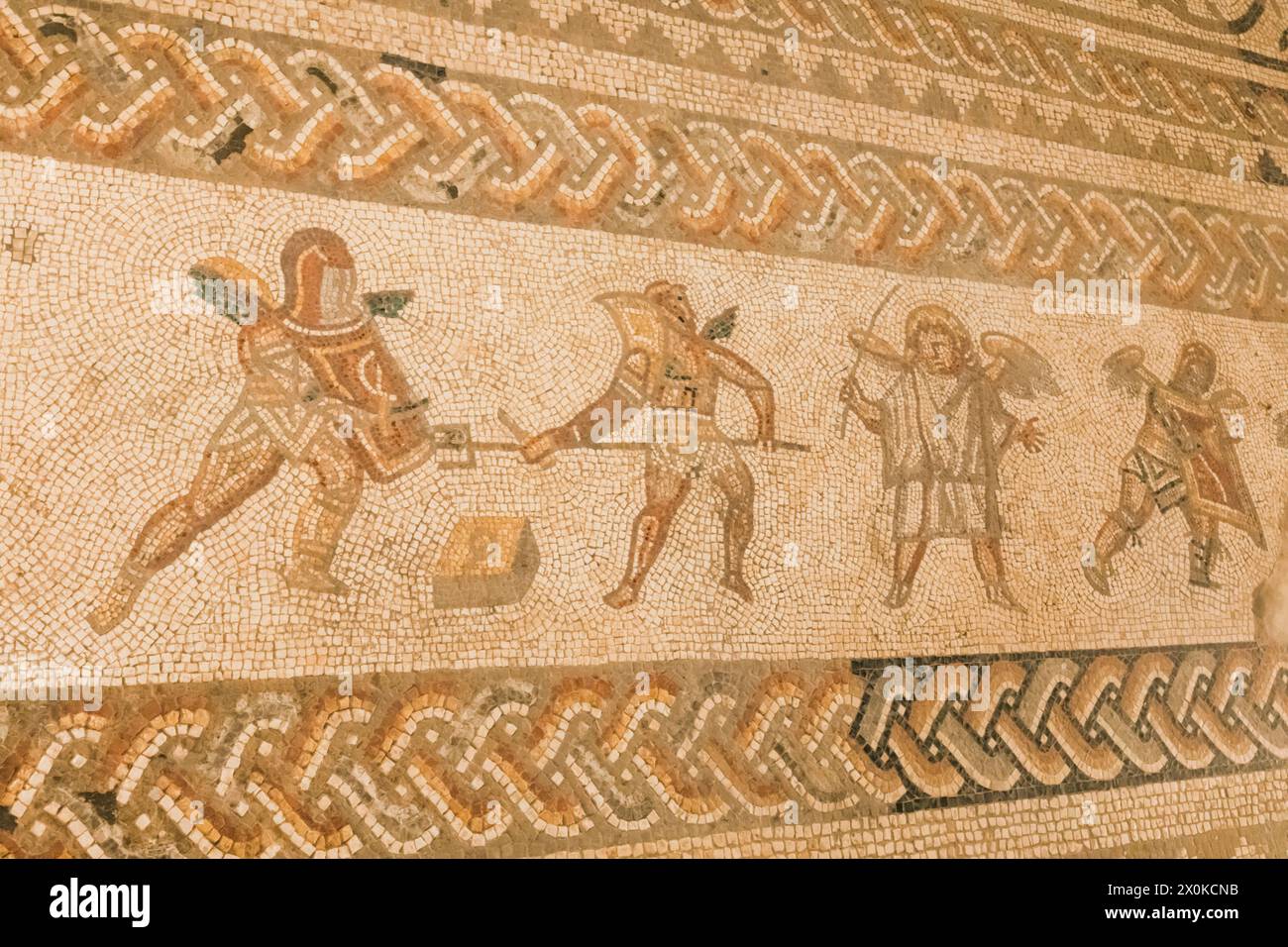 England, West Sussex, Bignor Roman Villa, Roman Mosaic depicting ...