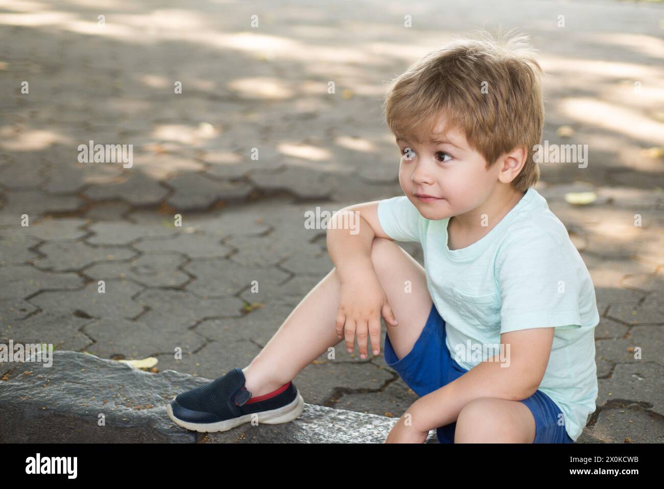 Child imagining idea concept. Lifestyle closeup portrait of funny kids ...