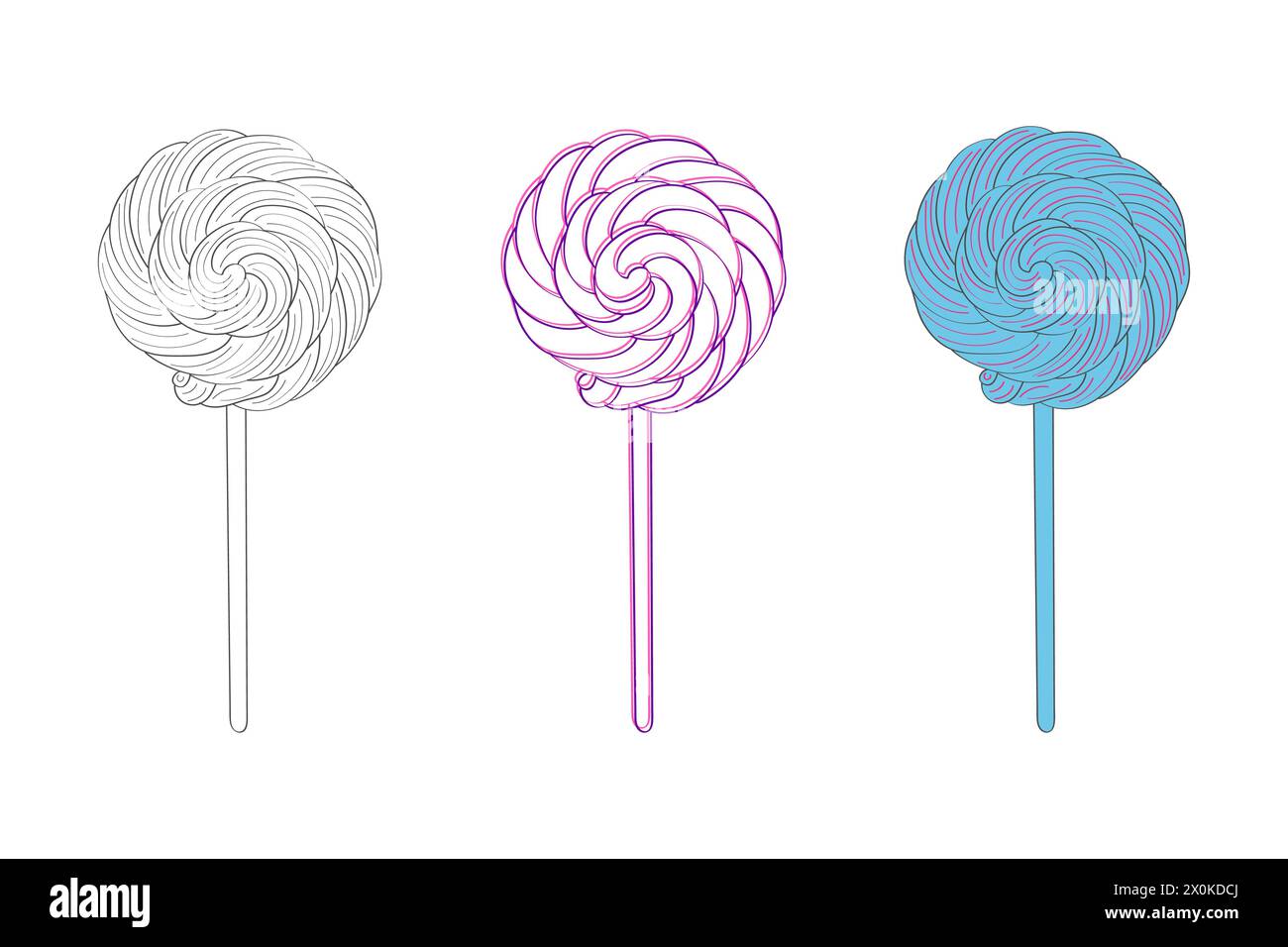 Three lollipops of different colors red, blue, and white are placed on ...