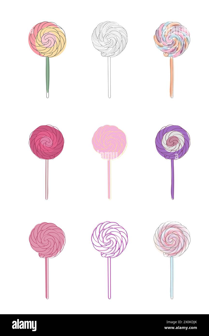 Colorful lollipops stacked on top of each other, form a sweet and ...