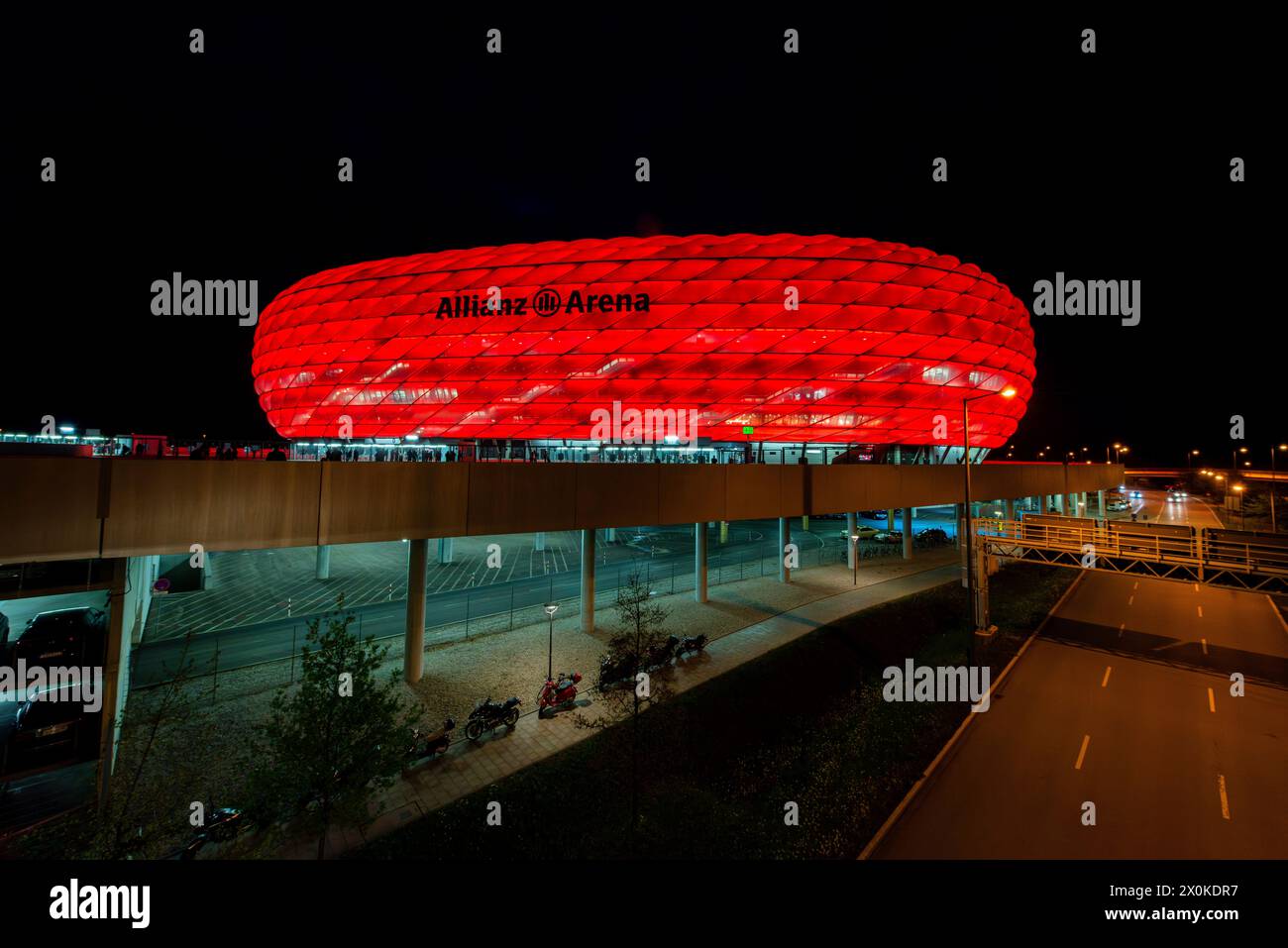 Allianz Arena, Munich, soccer stadium, illuminated red, at night Stock ...