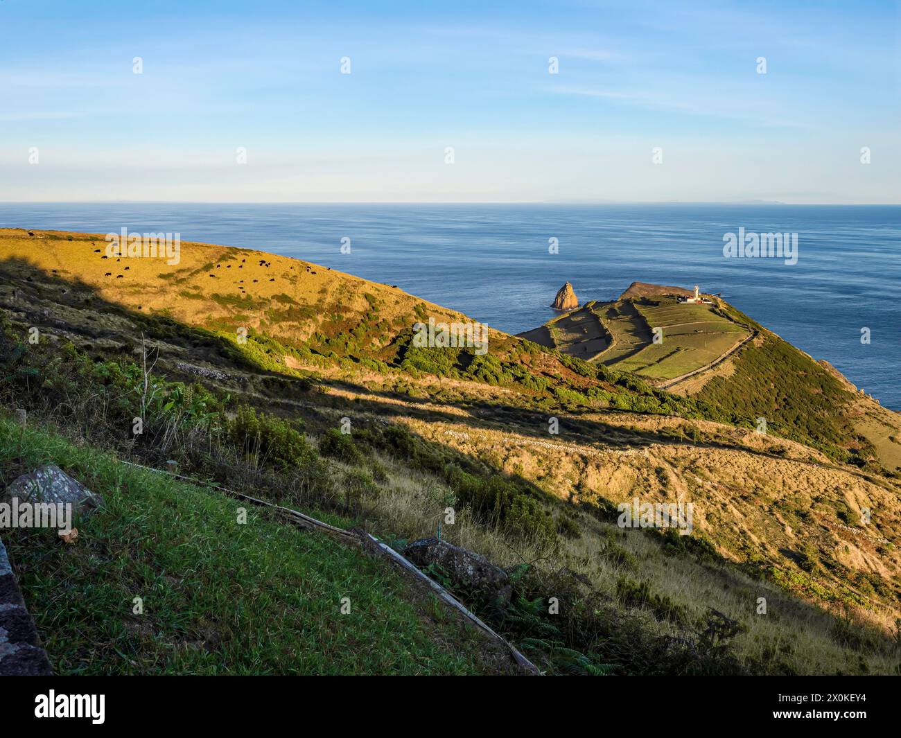 Azores, island of Graciosa, lighthouse, Luz, Portugal, landscape ...