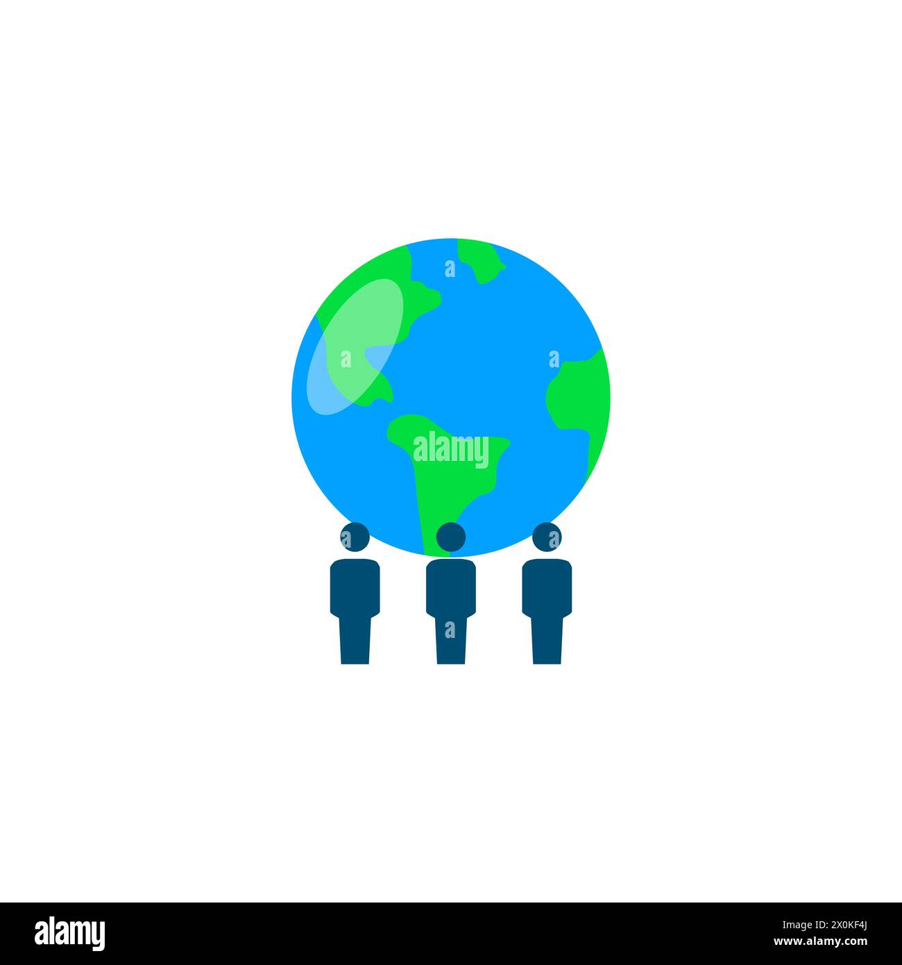 Teamwork and global business concept. Three figures support a colorful ...