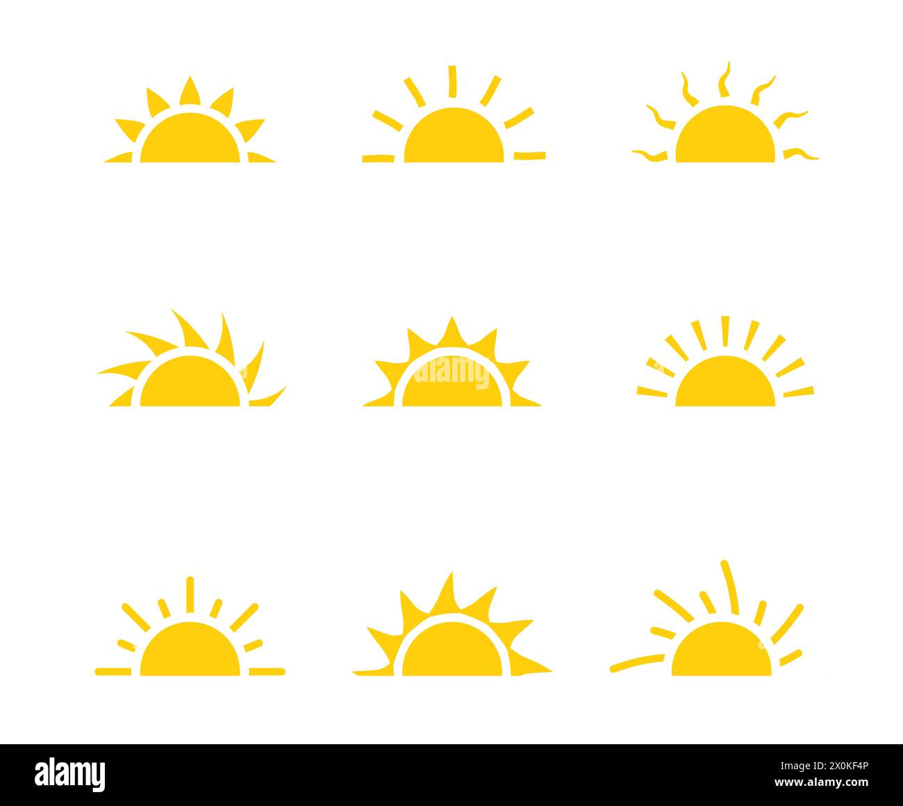 Yellow half sun vector icon logo. Silhouette circle sun summer sunshine collection half sunrise ...