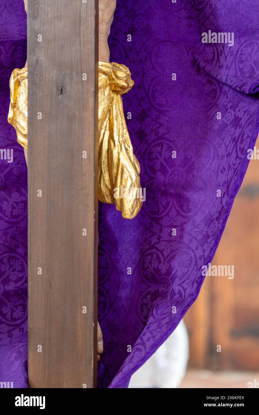 Church, interior, Easter, crucifix, purple cloth, Baumburg Abbey Church ...