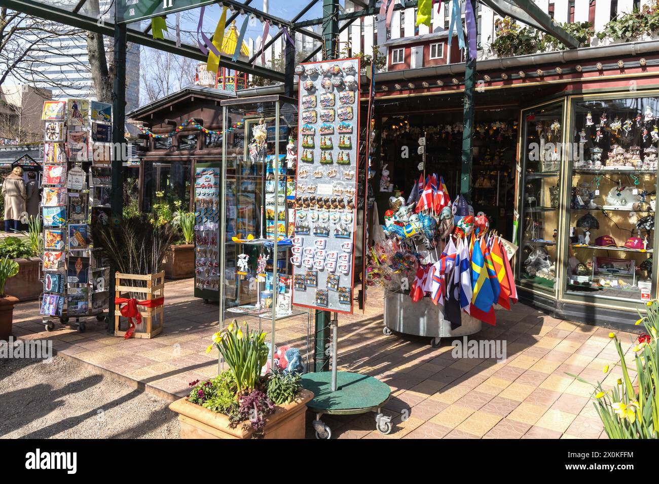 Souvenir shop for tourists in Copenhagen with symbols of Denmark ...