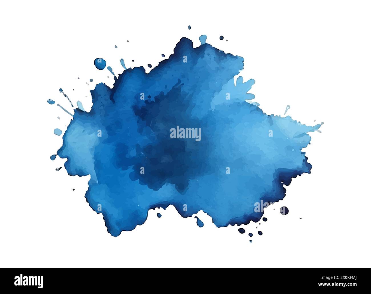 Blue ink watercolor splash paint blob. Blue ink splatter stain abstract ...