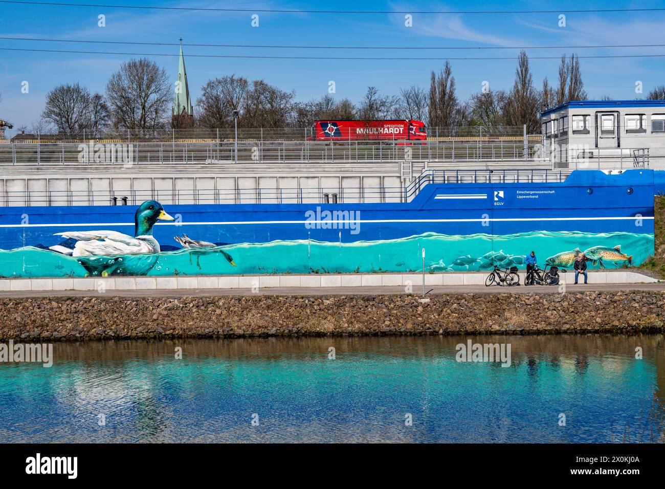Rainwater overflow basin on Osterfelder Straße in Oberhausen, on the ...