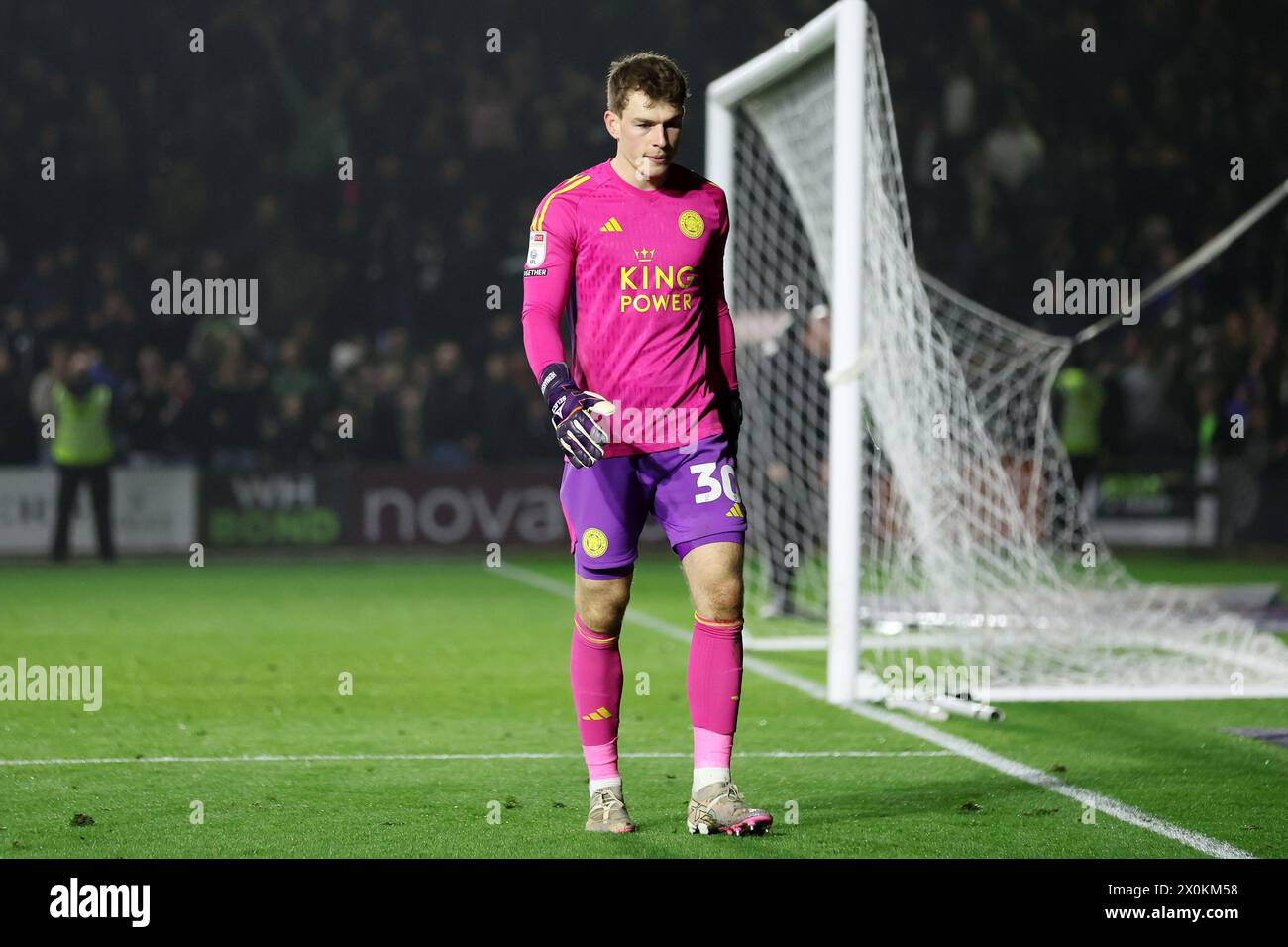 Leicester City goalkeeper Mads Hermansen reacts following the Sky Bet ...