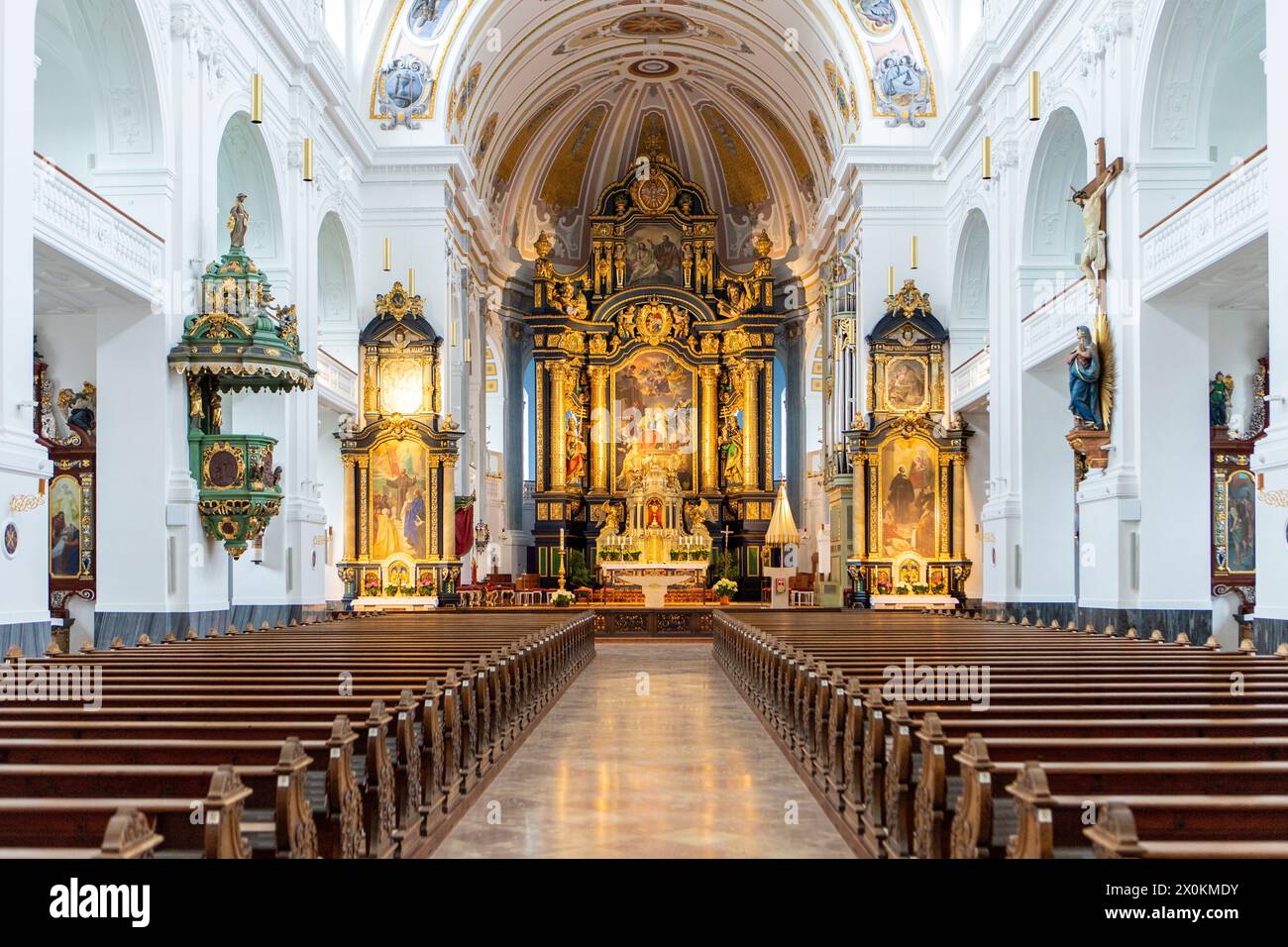 Papal Basilica of St. Anne, interior with high altar, Altötting ...