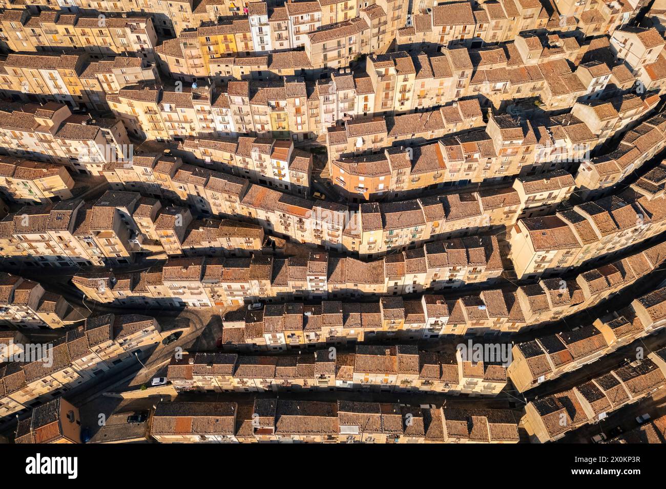 Aerial view of the ancient town of Gangi with its labyrinthic streets ...