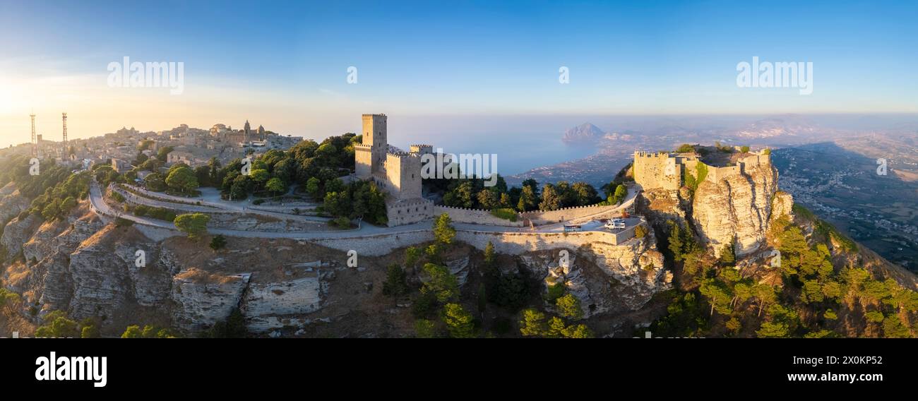 Aerial view of the village and castles of erice erice hi-res stock ...