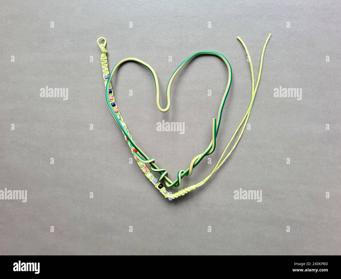 Homemade decorative heart made from bent wire and a small string of ...