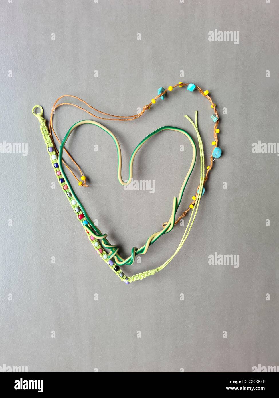 Homemade decorative heart made from bent wire and a small string of ...