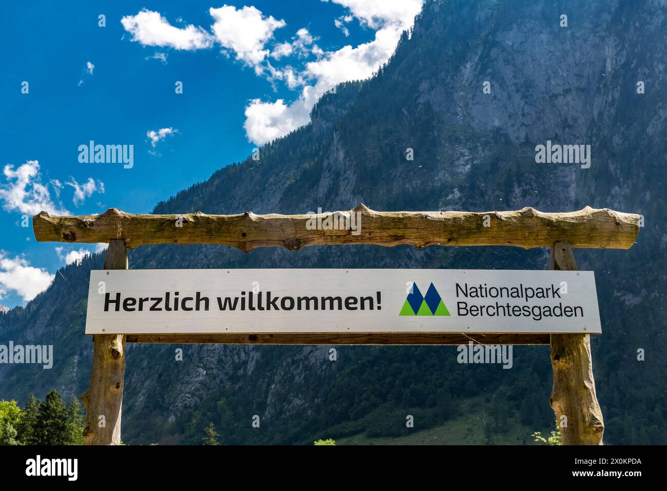 Welcome sign, Salet stop, Königssee, Berchtesgaden National Park ...