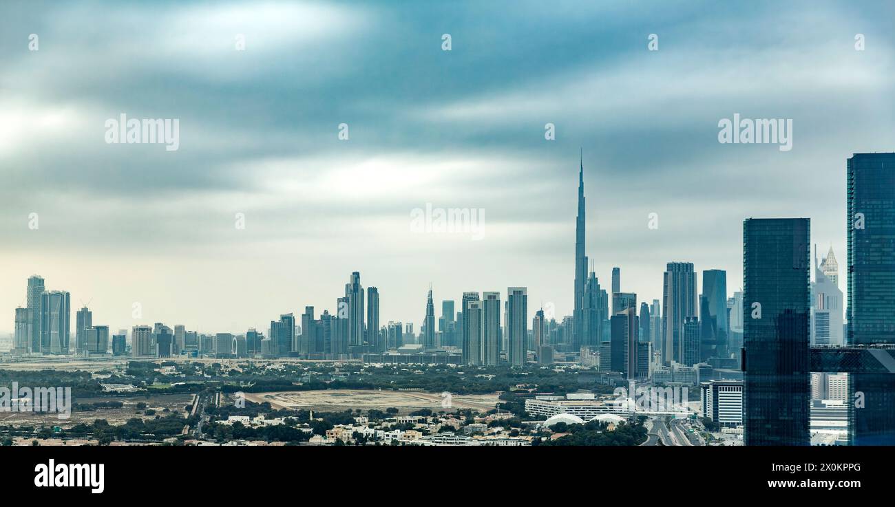 View of the skyscrapers with Burj Khalifa, Dubai Frame, Frame with view ...