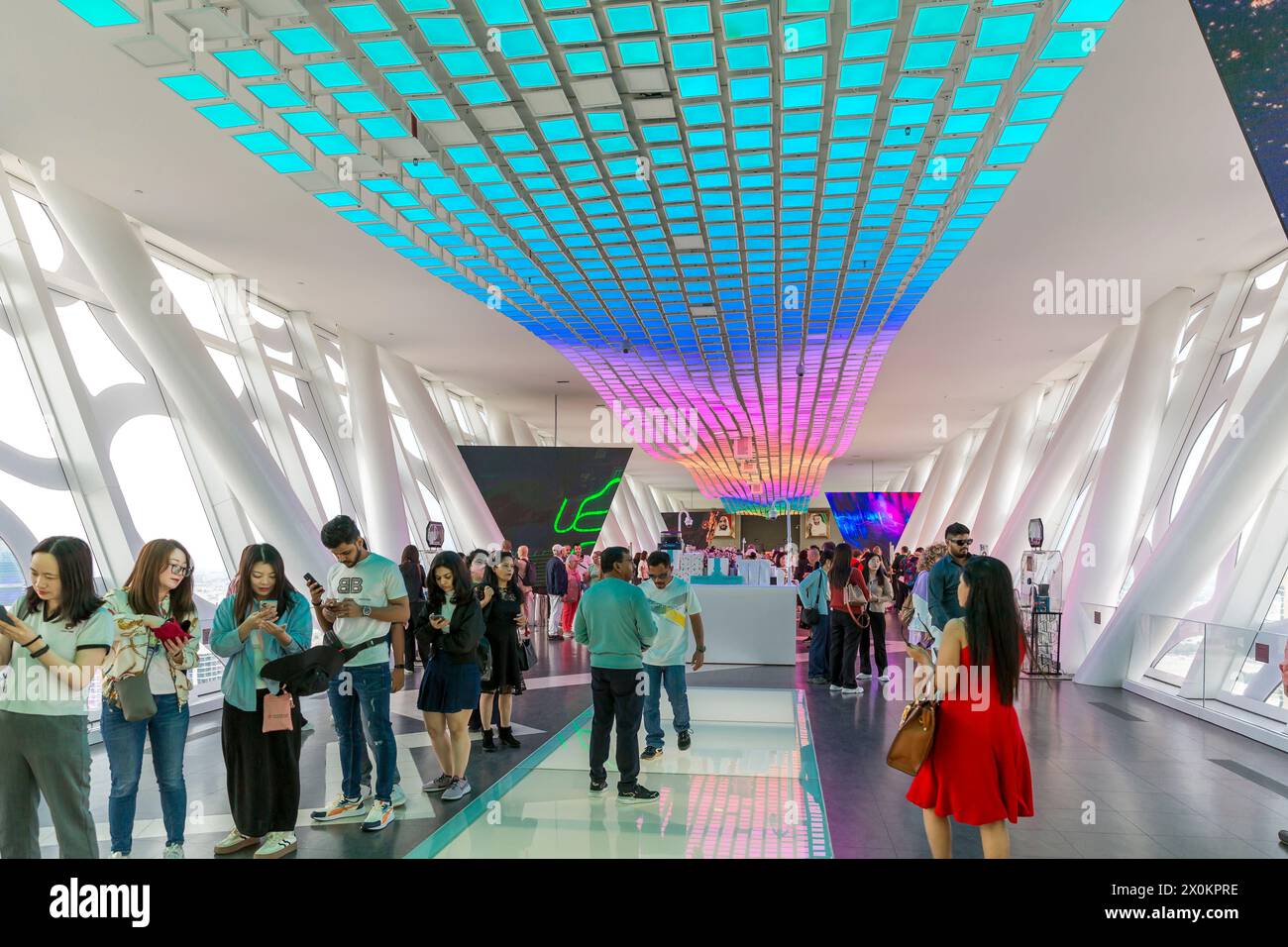 Modern colored lighting, bridge with glass floor, Dubai Frame, Dubai ...