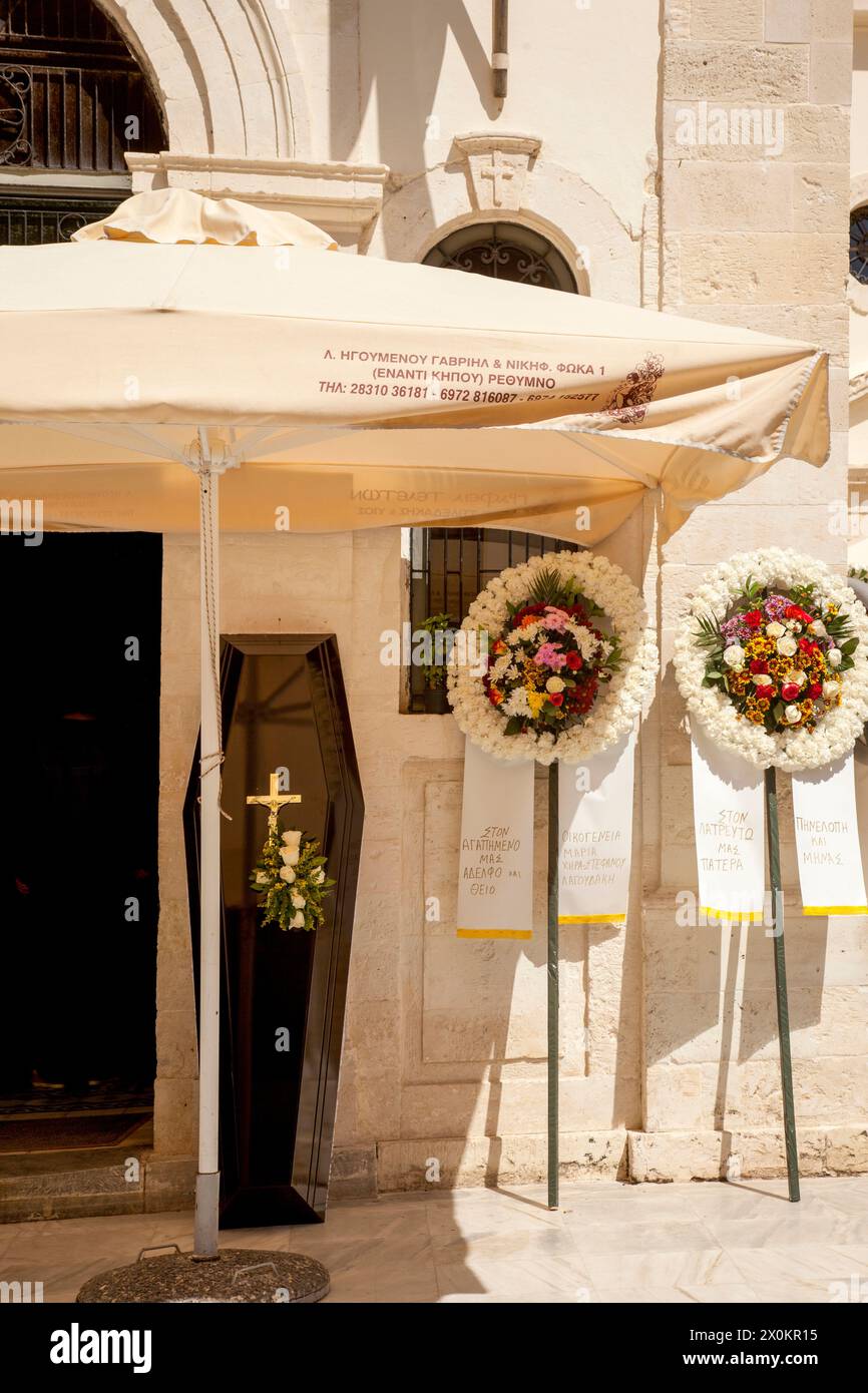 Church, funeral, alley, town, old town, Crete, Kriti, Rethymnon, North ...