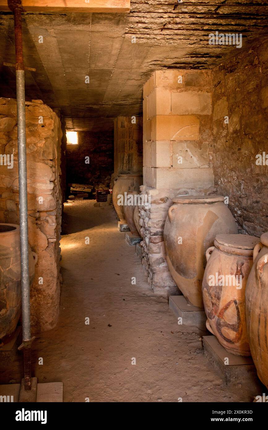 Ancient clay amphorae in the storeroom of the Minoan palace of Phaistos ...