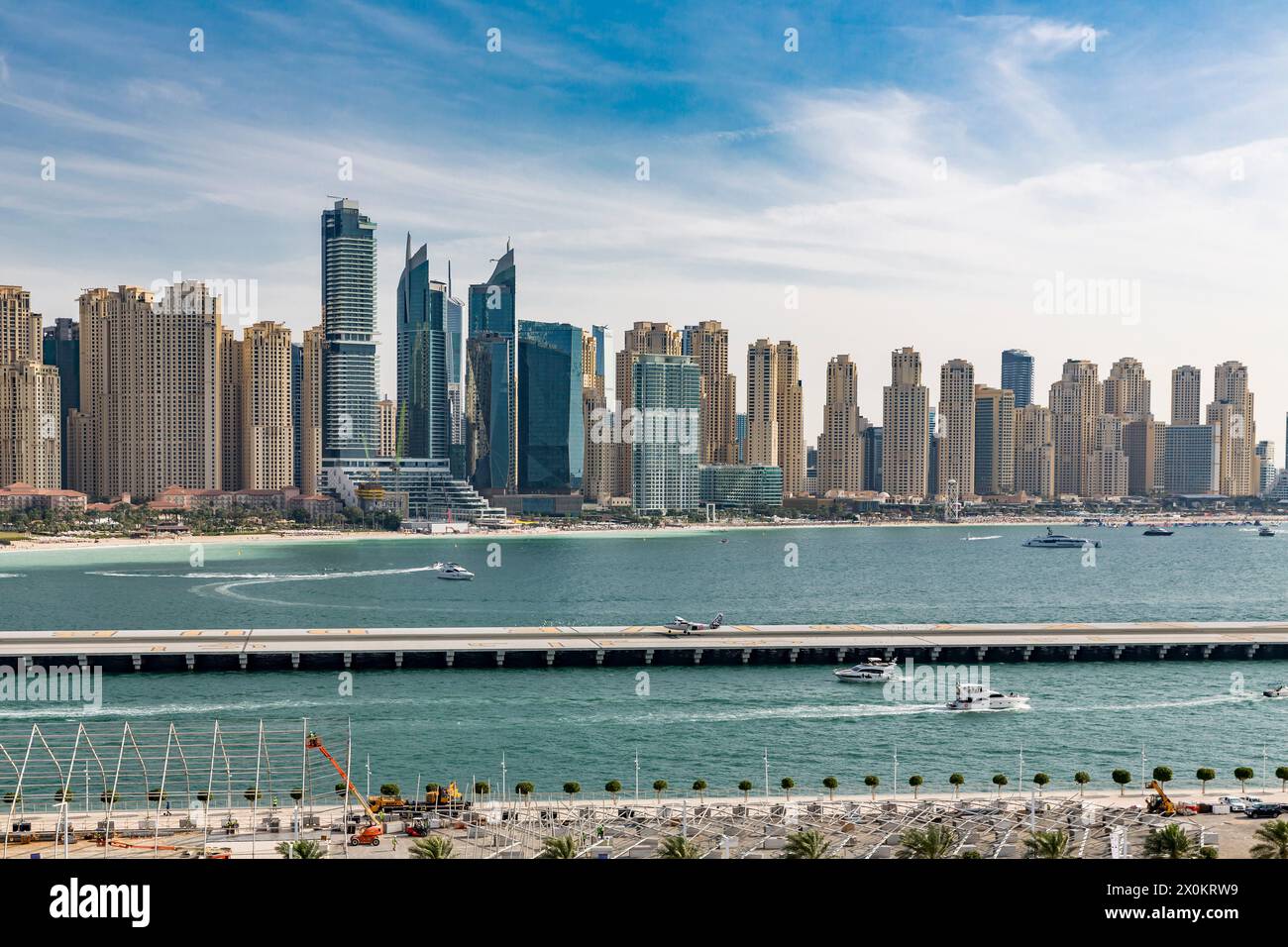 Small airplane on runway, Dubai Marina, Dubai Harbour, Palm Jumeirah ...
