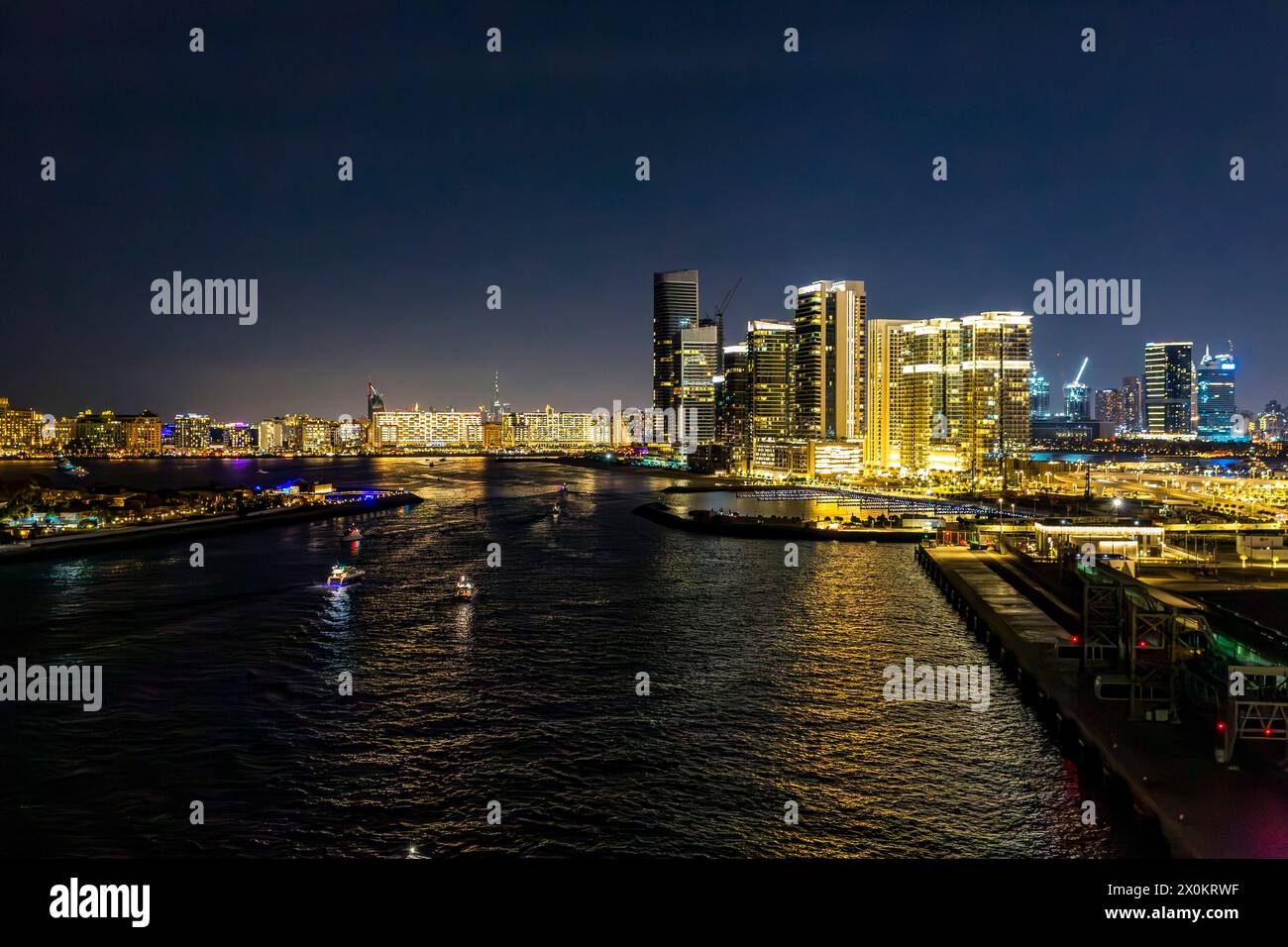 View of harbor and Dubai Marina with skyscrapers, Dubai Harbour, Palm ...