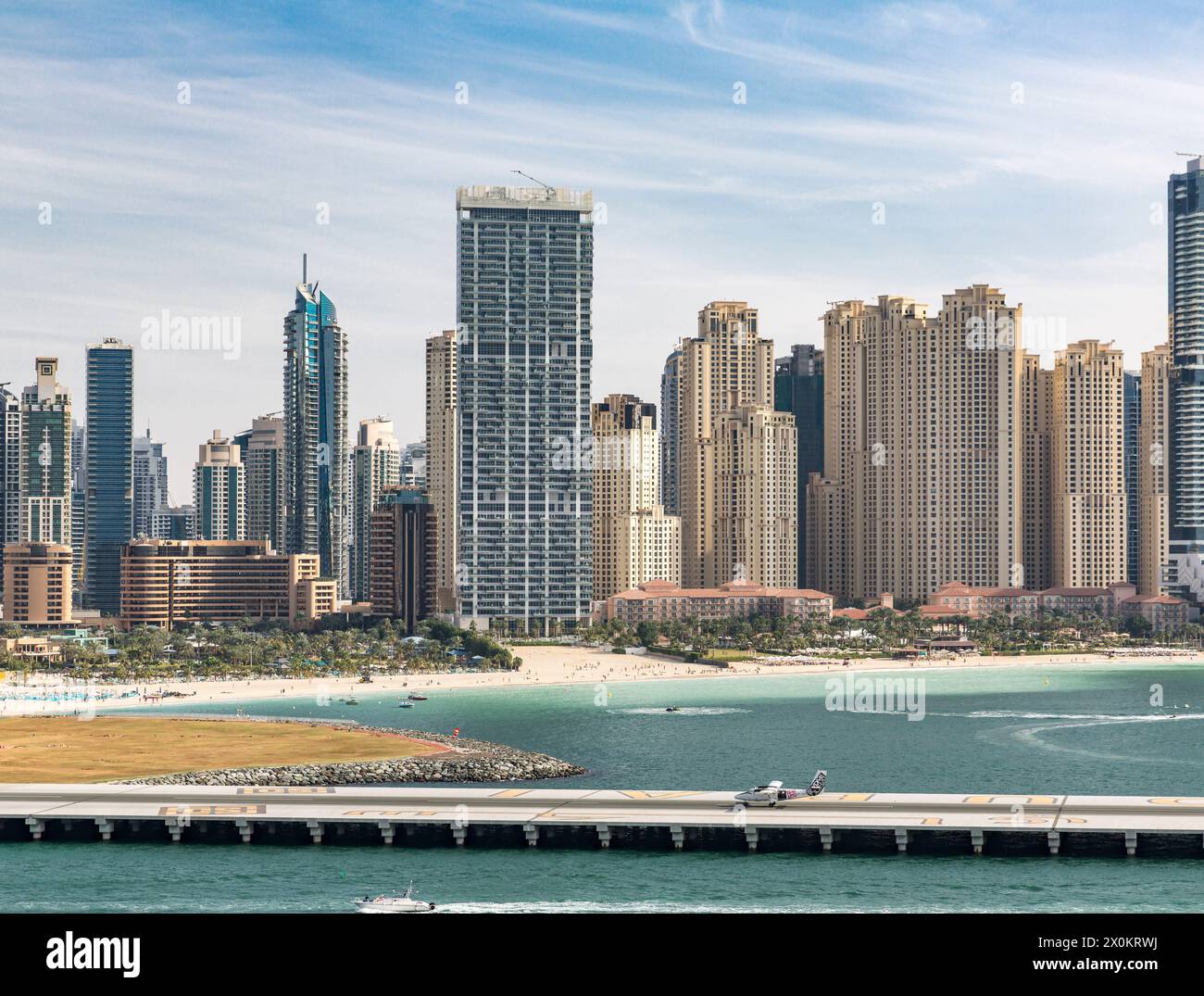 Small airplane on runway, Dubai Marina, Dubai Harbour, Palm Jumeirah ...