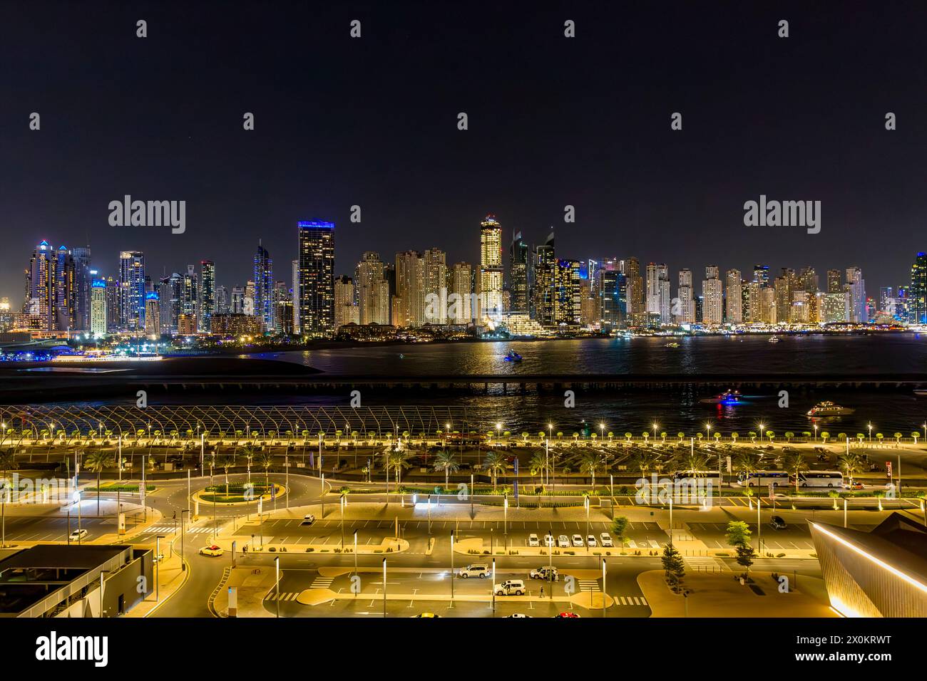 View of harbor and Dubai Marina with skyscrapers, Dubai Harbour, Palm ...