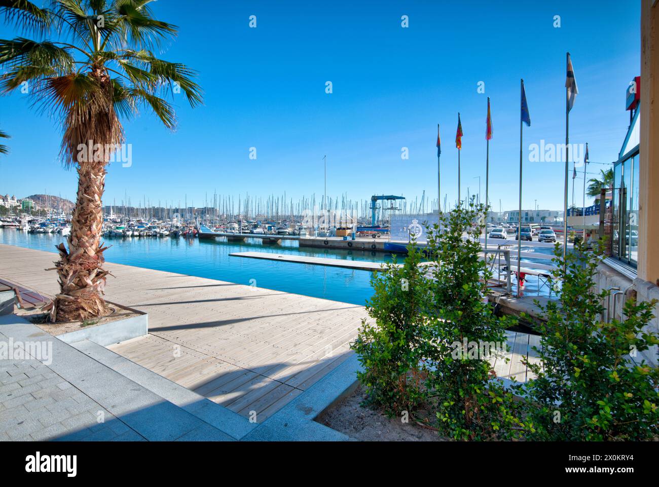 Waterfront promenade, Paseo del Almirante Julio Guillen, marina, boats ...