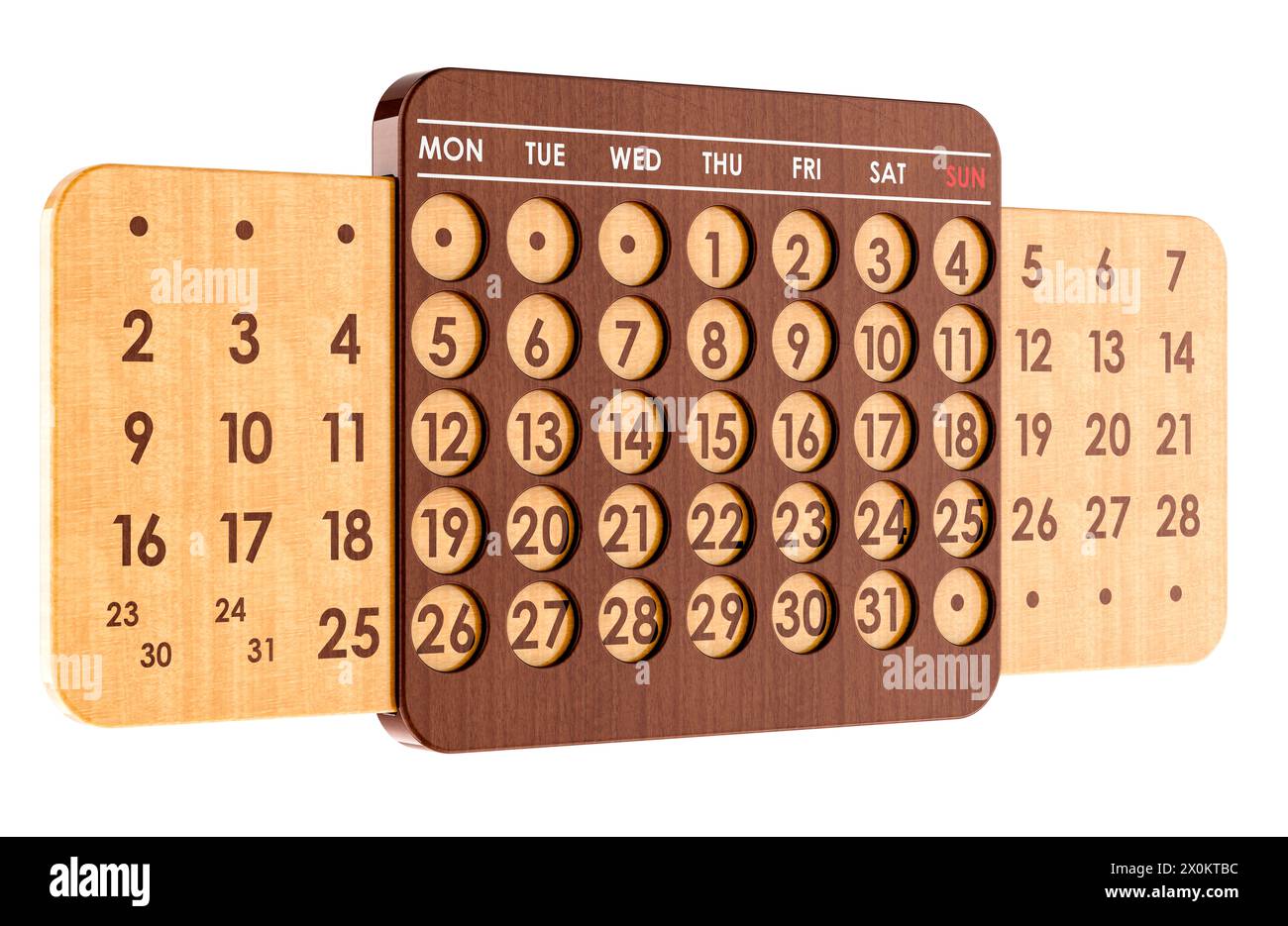 Wooden Perpetual Calendar, 3D rendering isolated on white background ...