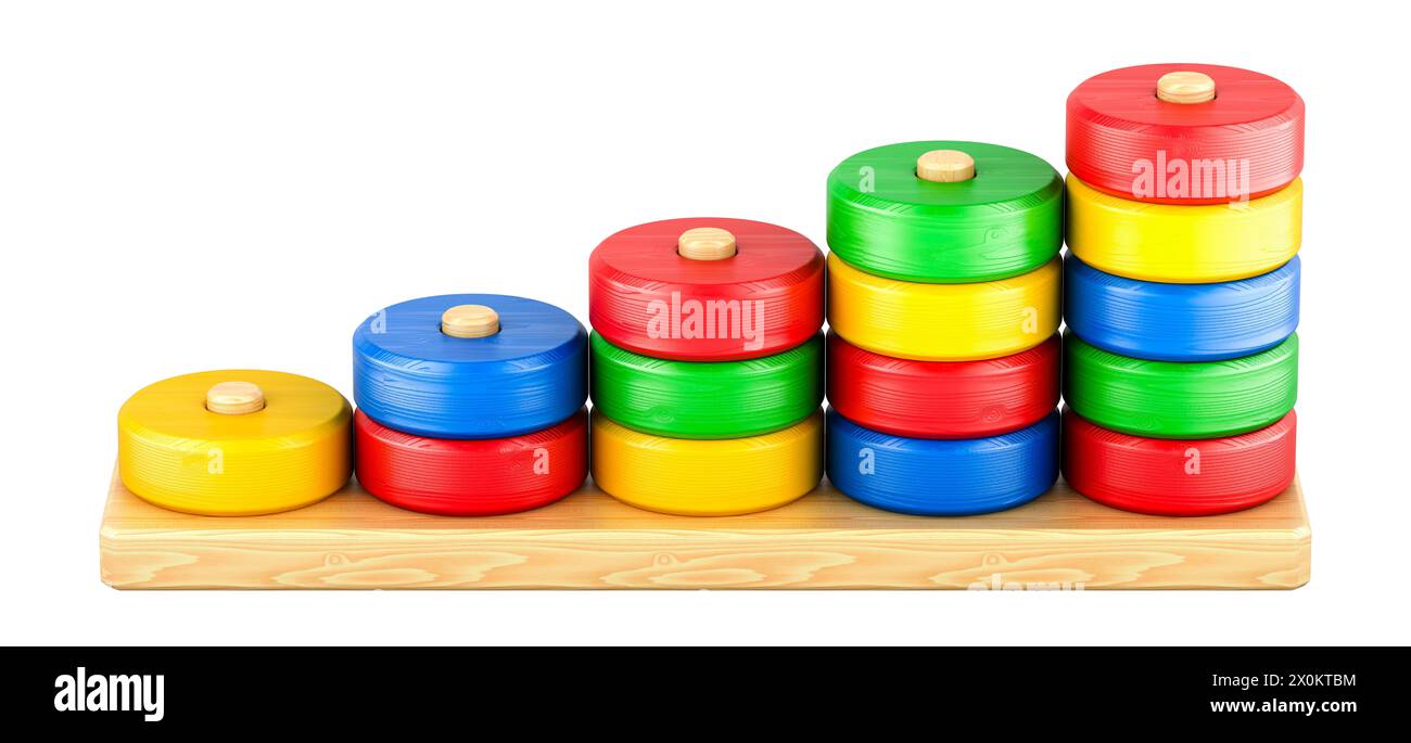 Wooden Colored Stacking Rings from 1 to 5, 3D rendering isolated on ...