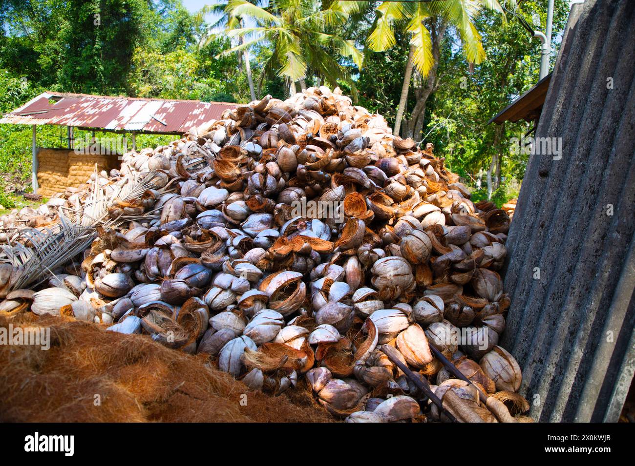 Three stages of coconut coir rope making with traditional process ...