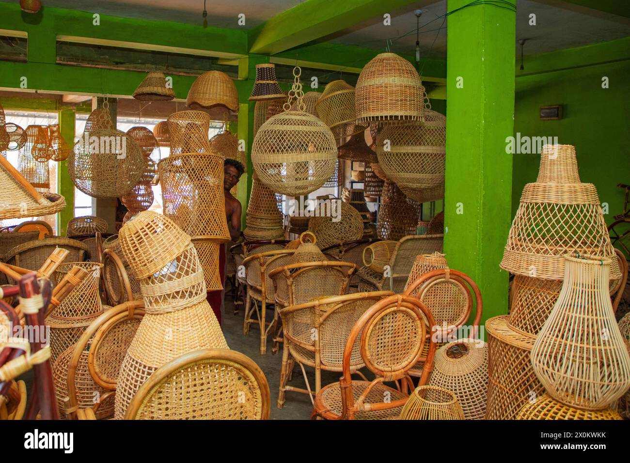 Warakapola, Sri Lanka. 10 february 2023. small rattan workshop-shop ...