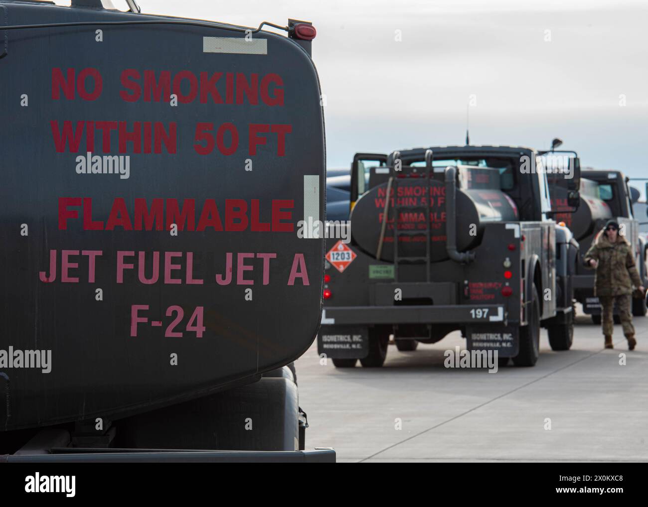 Fuel trucks assigned to the 5th Logistics Readiness Squadron arrive on ...