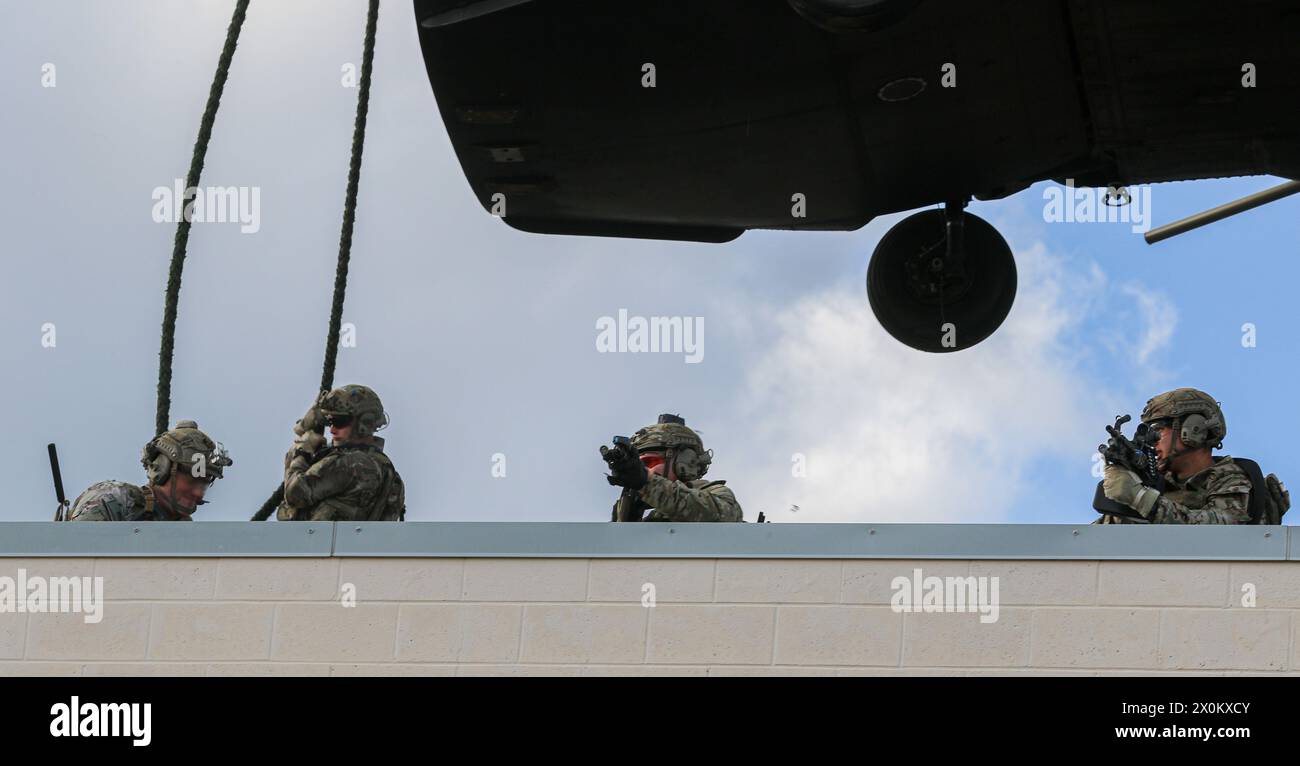 U.S. Army Rangers provide security during a ranger assault operation ...