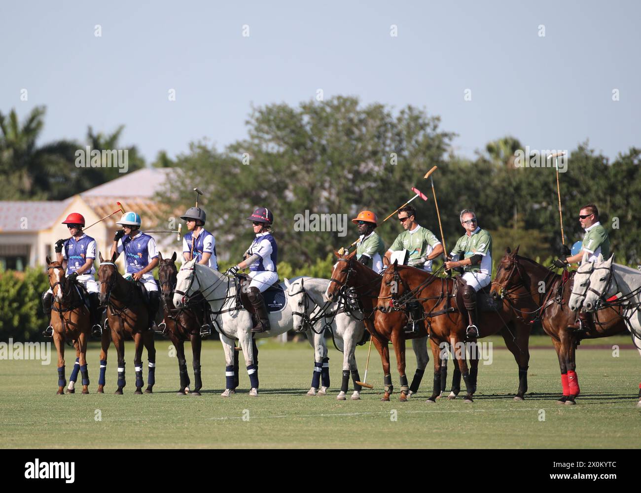 The Duke of Sussex (3rd left) during the Royal Salute Polo Challenge, to benefit Sentebale, at ...