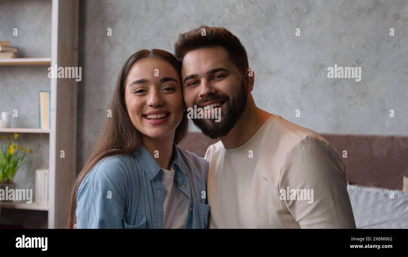 Happy couple in love portrait of Caucasian family married wife and ...