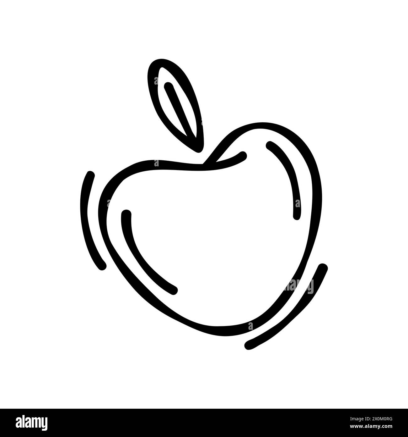 Doodle drawing of an apple isolated on white background, drawn by pen ...