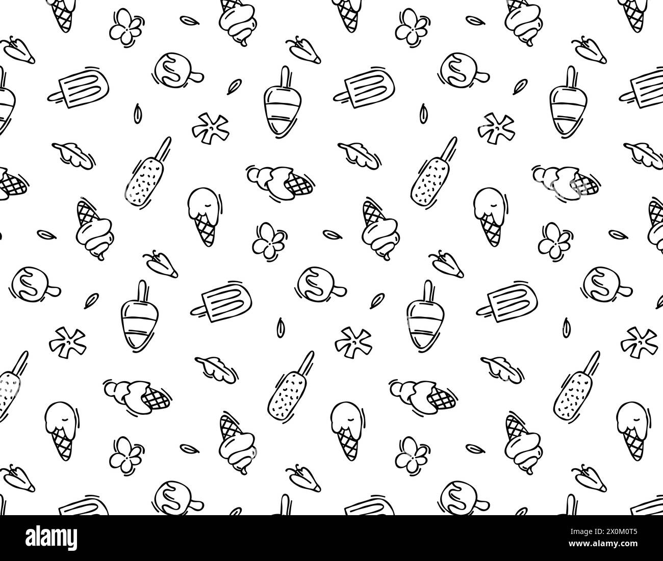 Hand drawn vector seamless pattern of ice cream on a white background ...
