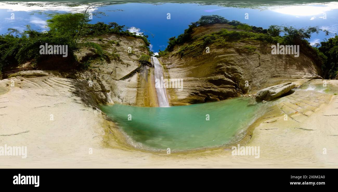 A tropical waterfall in a mountain canyon. Dao Falls. Philippines. 360 ...