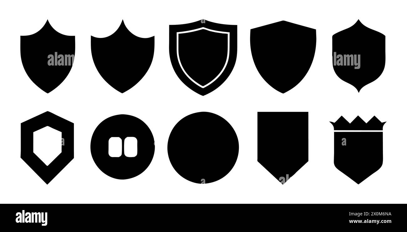 Extraordinary lovely shield, badges vector art set. Flat black color ...