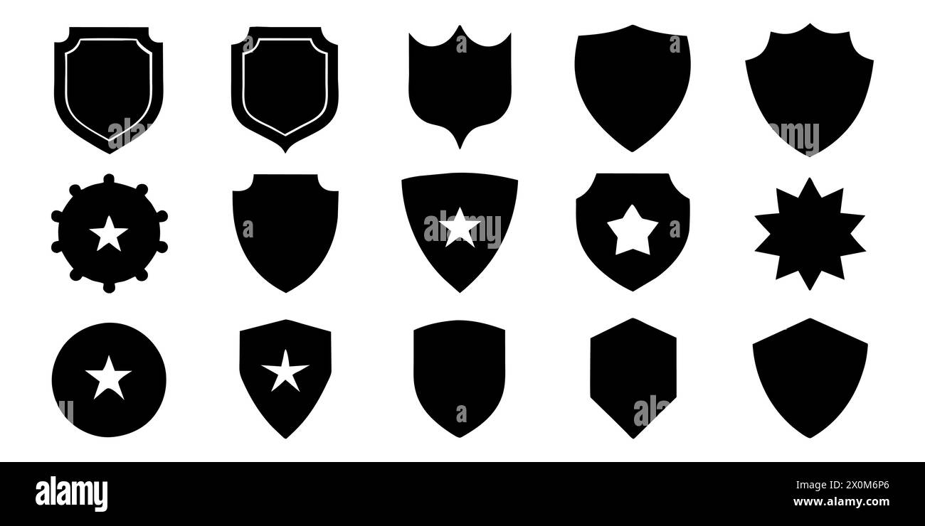Great lovely shield, badges vector logo art set. Flat black color ...