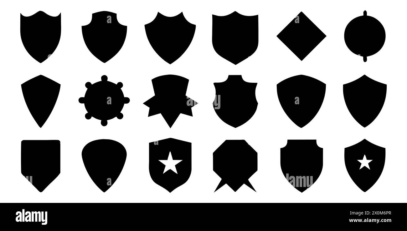 Awesome lovely shield, badges vector logo art set. Flat black color ...