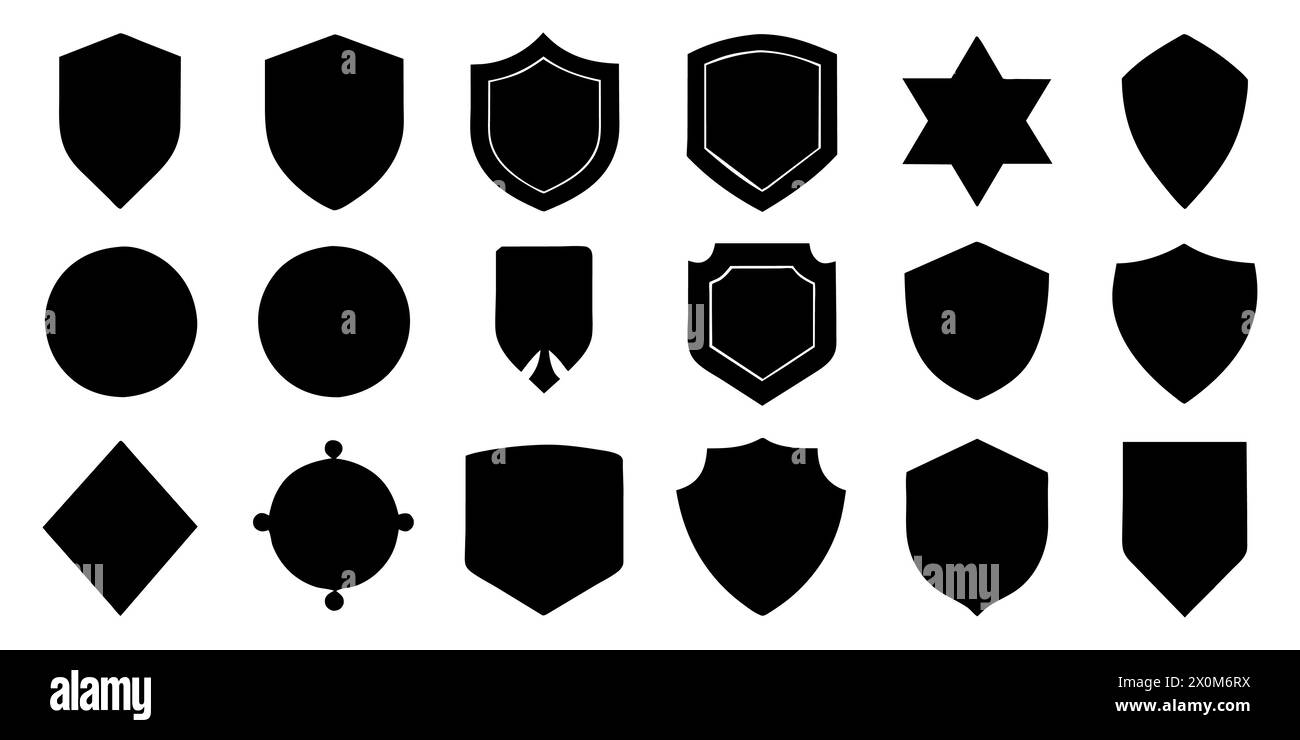 Wonderful lovely shield, badges vector logo art set. Flat black color ...