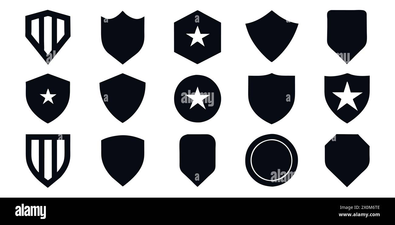 Gorgeous lovely shield, badges vector logo art set. Flat black color ...