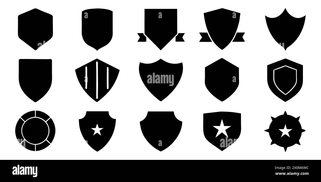 Amazing lovely shield, badges vector art set. Flat black color Stock ...