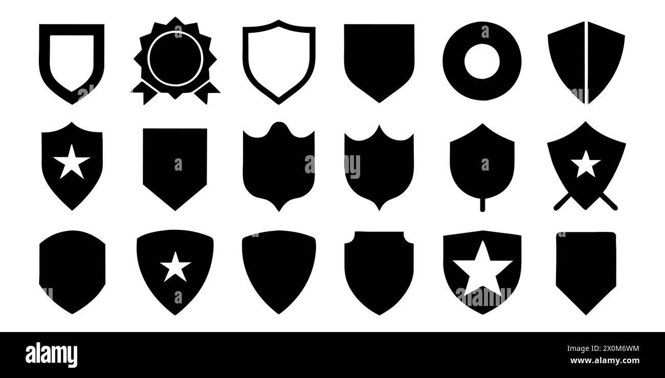 Pretty lovely shield, badges vector logo art set. Flat black color ...