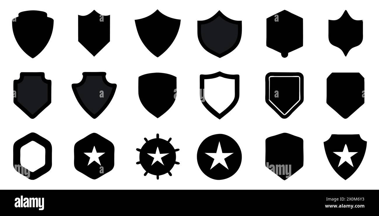 Beautiful lovely shield, badges vector art set. Flat black color Stock ...