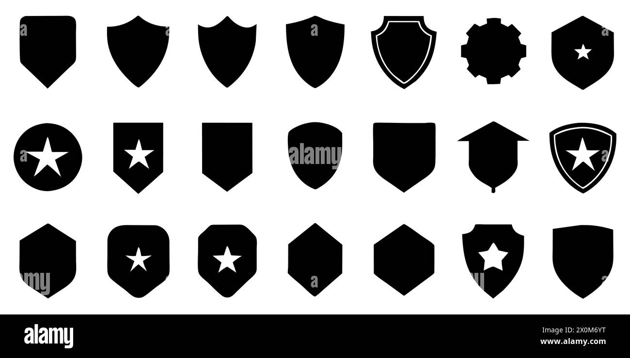 Super lovely shield, badges vector art set. Flat black color Stock ...